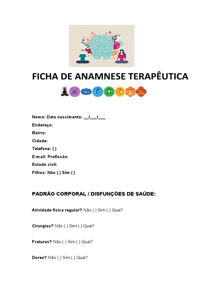 FICHA DE ANAMNESE TERAPÊUTICA (Original) | PDF | Especialidades médicas | Medicina Clínica