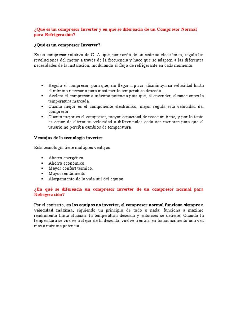 Qué Es Un Compresor Inverter | PDF