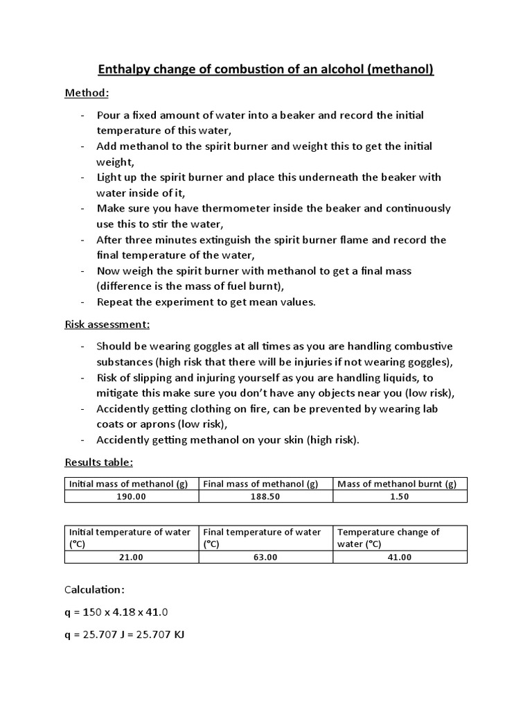 Enthalpy Change of Combustion of An Alcohol | PDF
