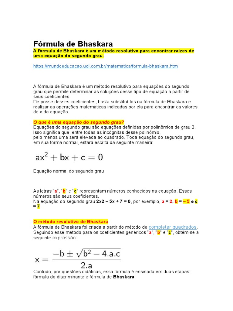 Fórmula de Bhaskara - Guia completo sobre o método para resolver ...