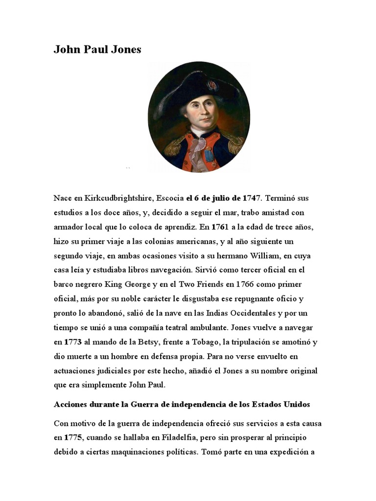 John Paul Jones: Héroe Naval Americano | PDF | Guerra revolucionaria ...