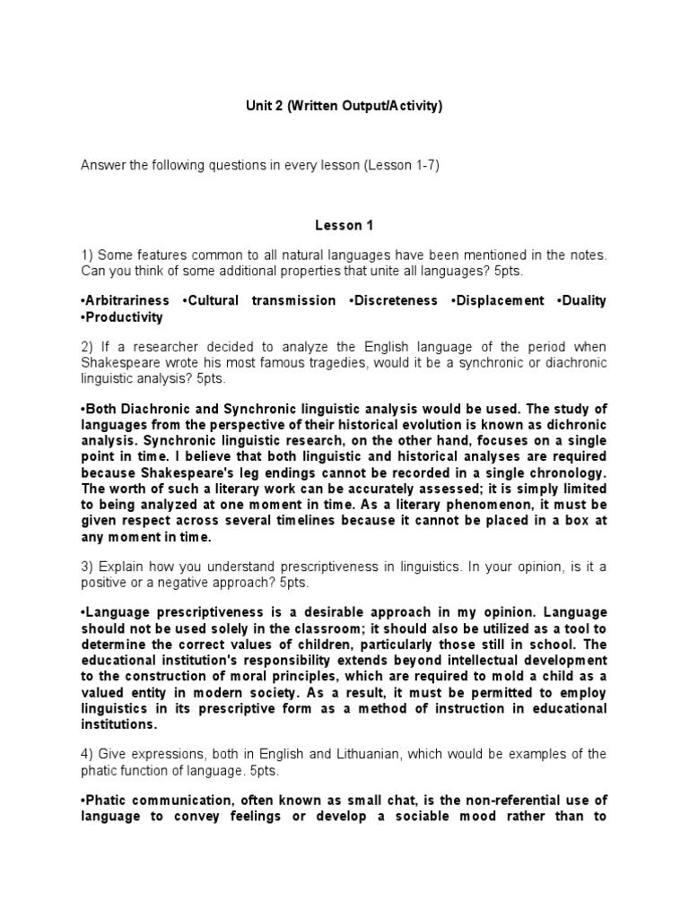 Answer ELS Answer in Unit 2 (Written Activity) | PDF | Phoneme ...