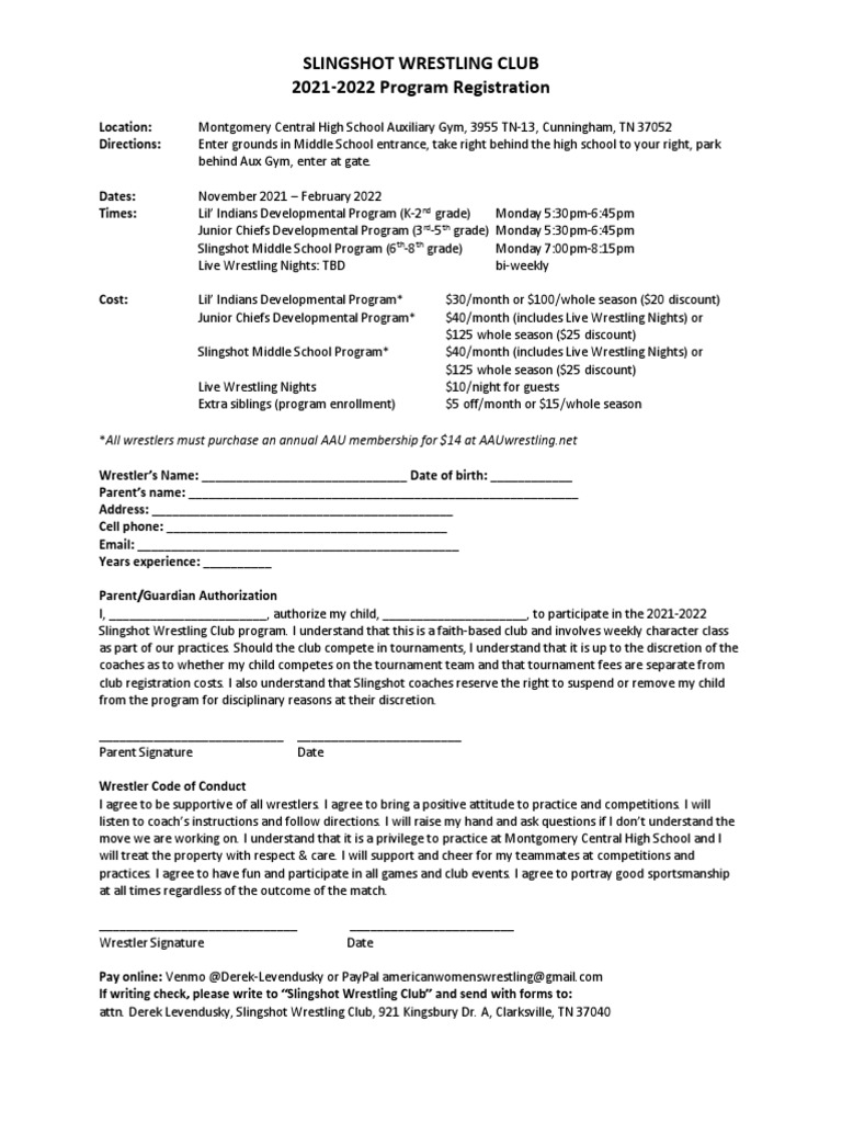 2021-2022 Slingshot Registration Forms | PDF | Indemnity | Legal Liability