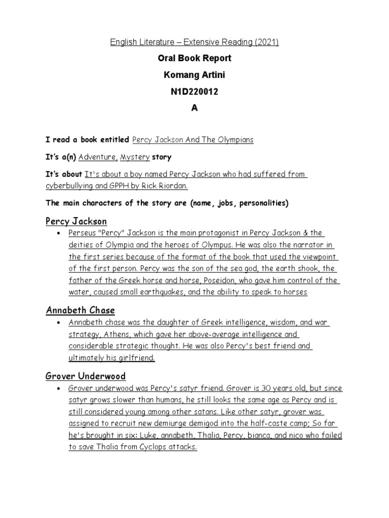 Oral Book Report Komang Artini N1D220012 A: English Literature ...