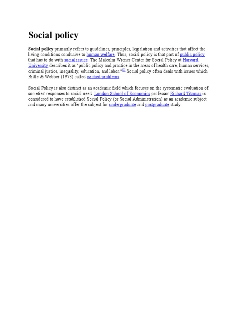 Overview of Social Policy Principles | PDF | Politics