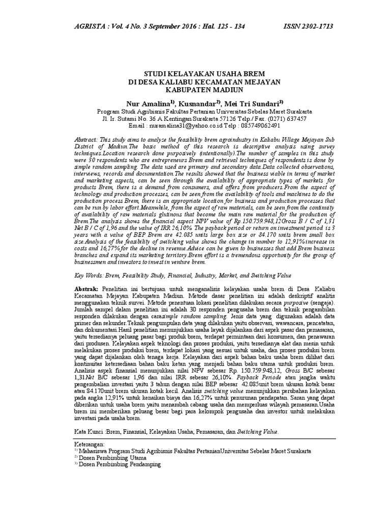 Studi Kelayakan Usaha Brem Di Desa Kalia | PDF | Economies | Business