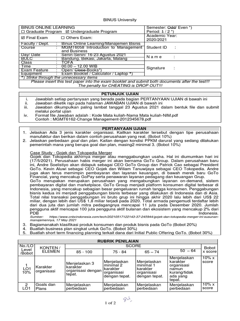 TOFA MGMT6058 IntroductiontoManagementandBusiness-Question | PDF | Karier & Perkembangan
