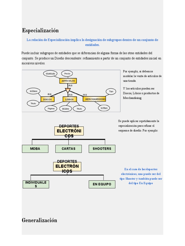 Especialización y Generalización en MER | PDF | Informática