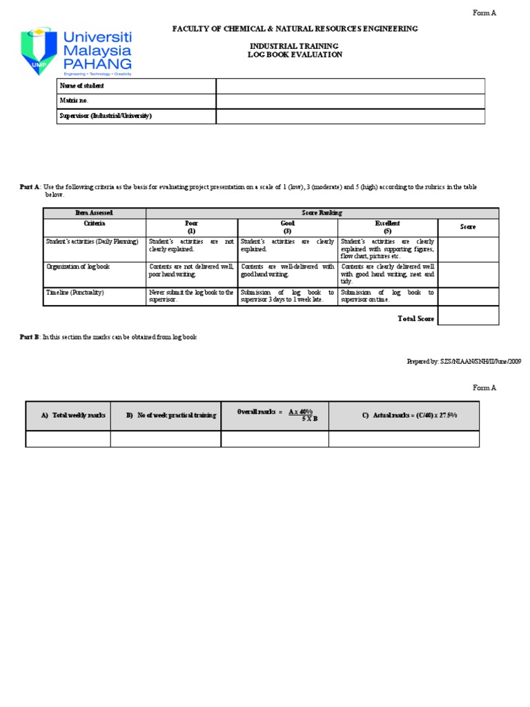 Form A - Rubric Log Book Evaluation | PDF | Rubric (Academic ...