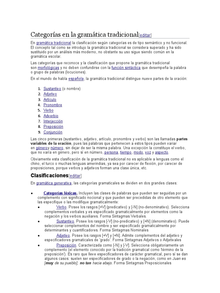 Categorías en La Gramática Tradicional | PDF | Parte del discurso | Palabra