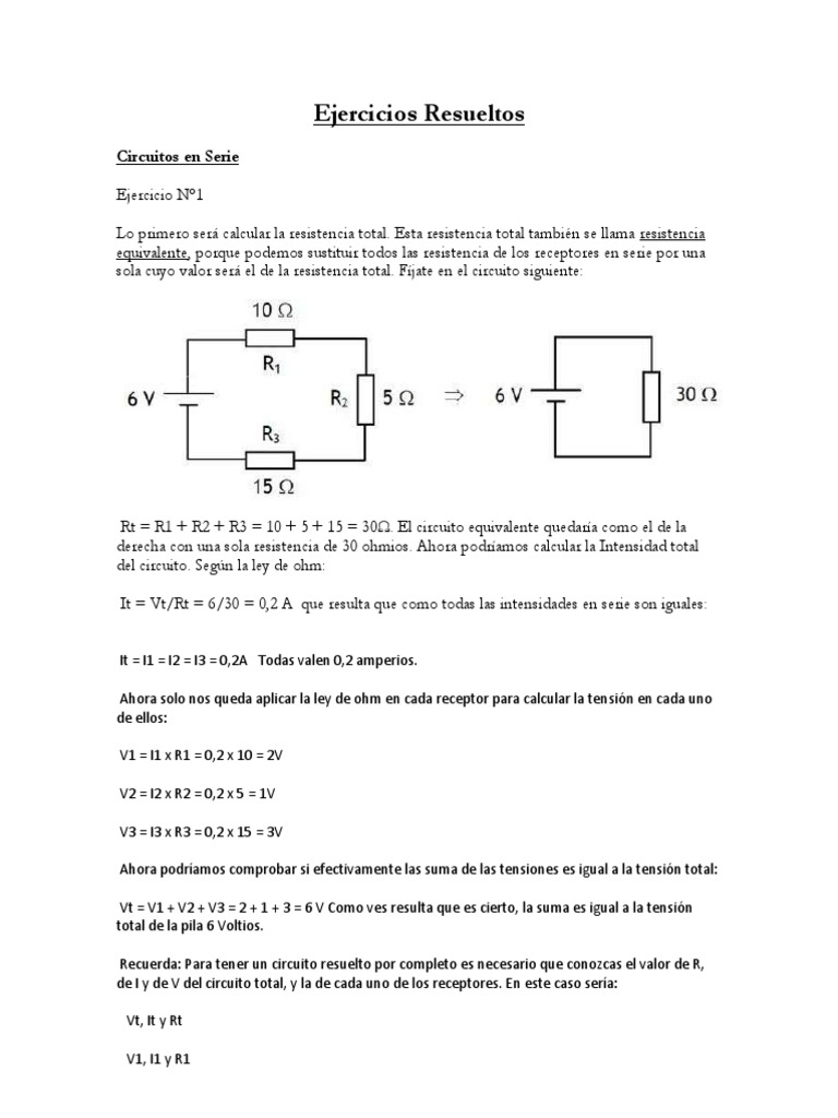 Ejercicios Resueltos de Circuitos en Serie y Paralelo 2 | PDF | Resistencia Eléctrica y ...