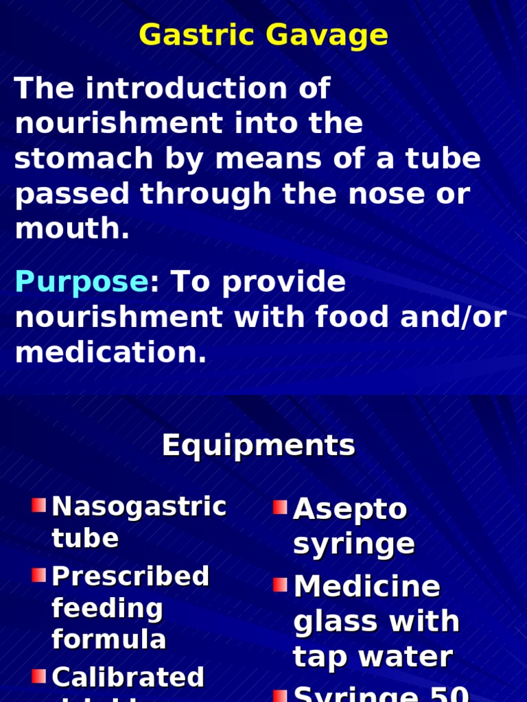 Gastric Gavage Procedure Overview | PDF | Clinical Medicine | Medical ...