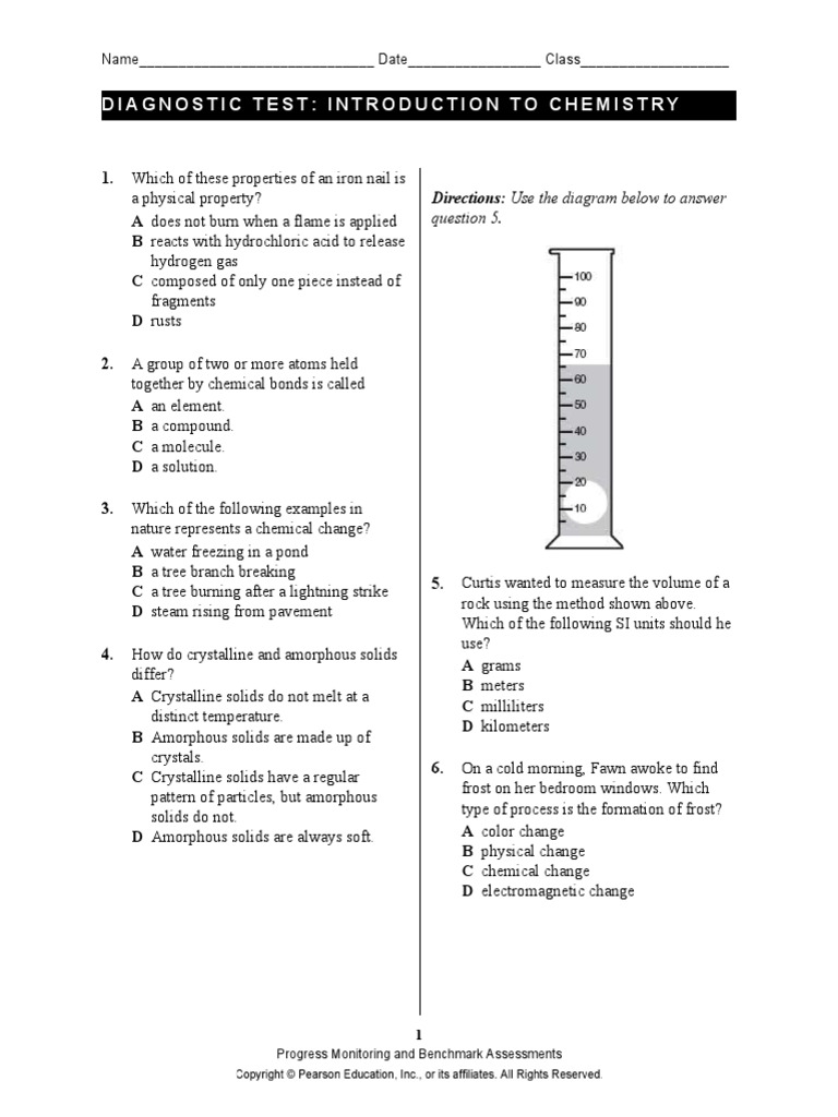 Diagnostic Test: Introduction To Chemistry: Directions: Use The Diagram ...