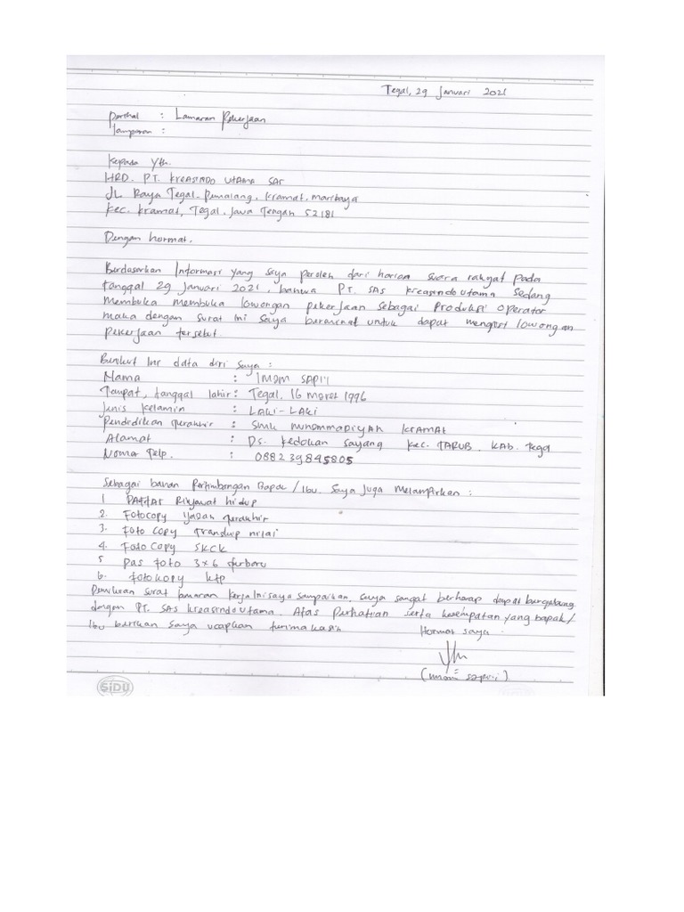 Surat Dan Berkas Lamaran Imam | PDF