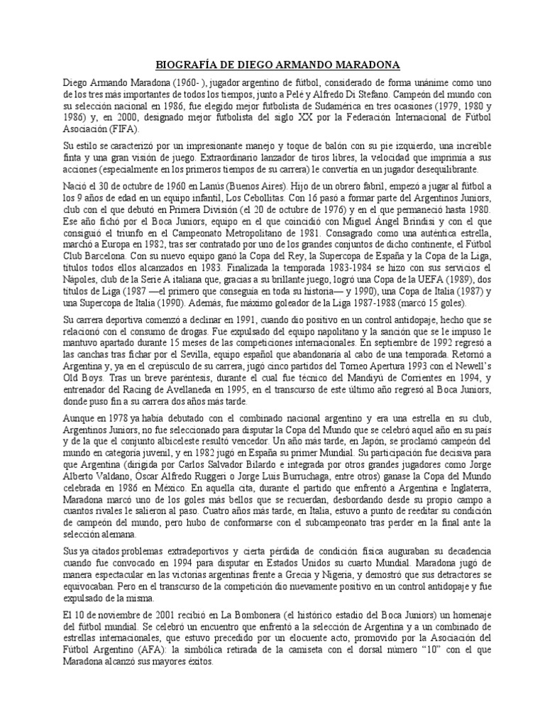 Biografía de Diego Armando Maradona | Descargar gratis PDF | Diego ...