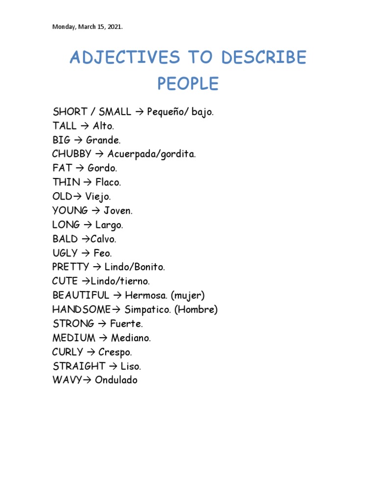 Adjectives To Describe People | PDF