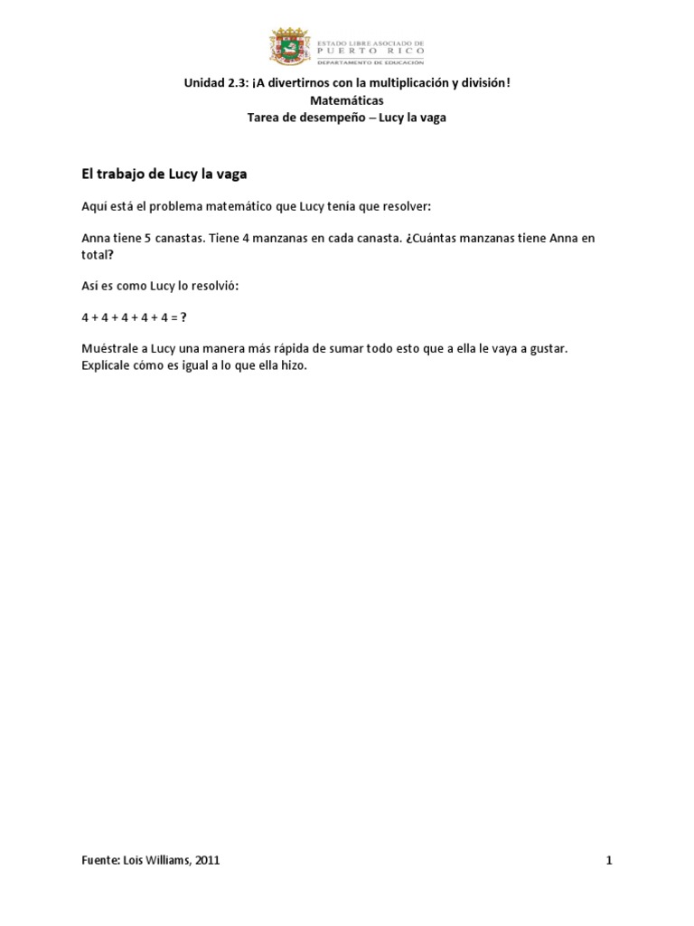 2.3 Tarea de Desempeno - Lucy La Vaga | PDF