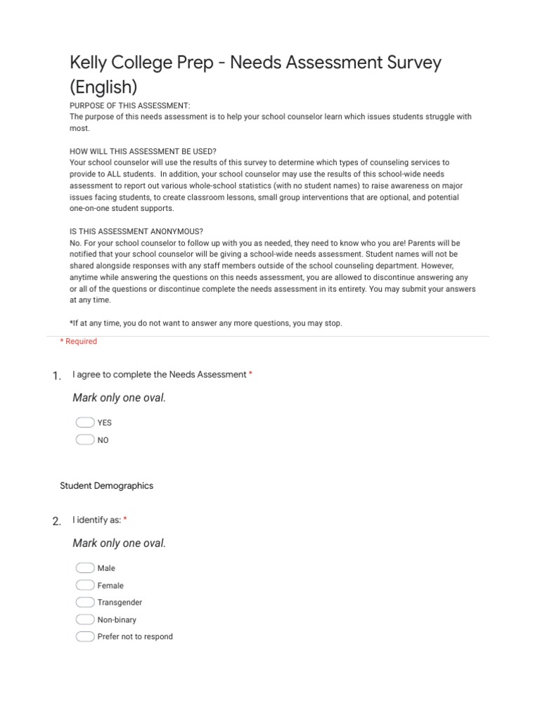 Kelly College Prep - Needs Assessment Survey - Google Forms | PDF ...