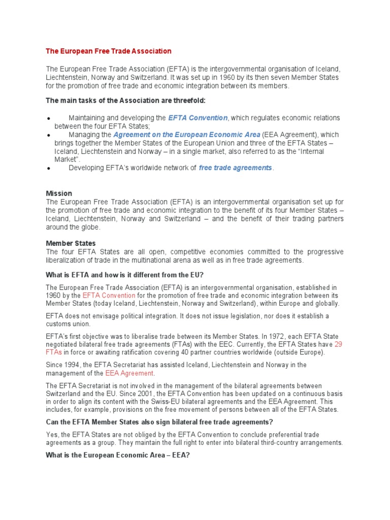 EFTA - The European Free Trade Association | PDF | European Economic ...