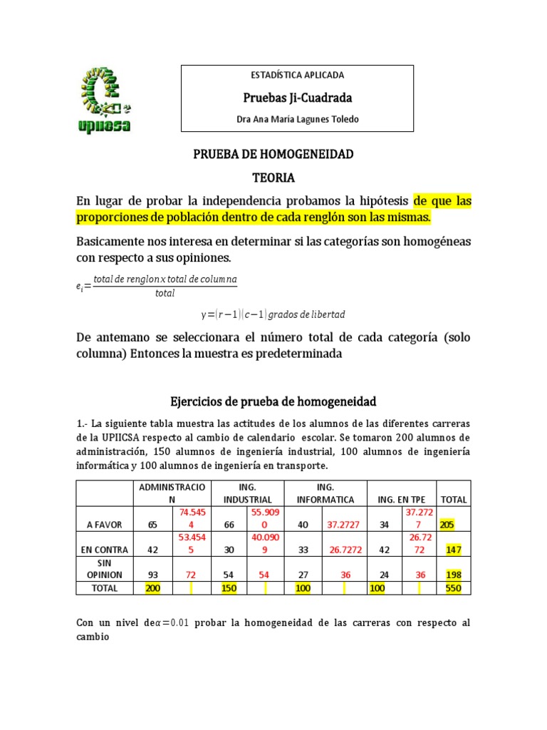 Ejercicios Prueba de Homogeneidad | PDF