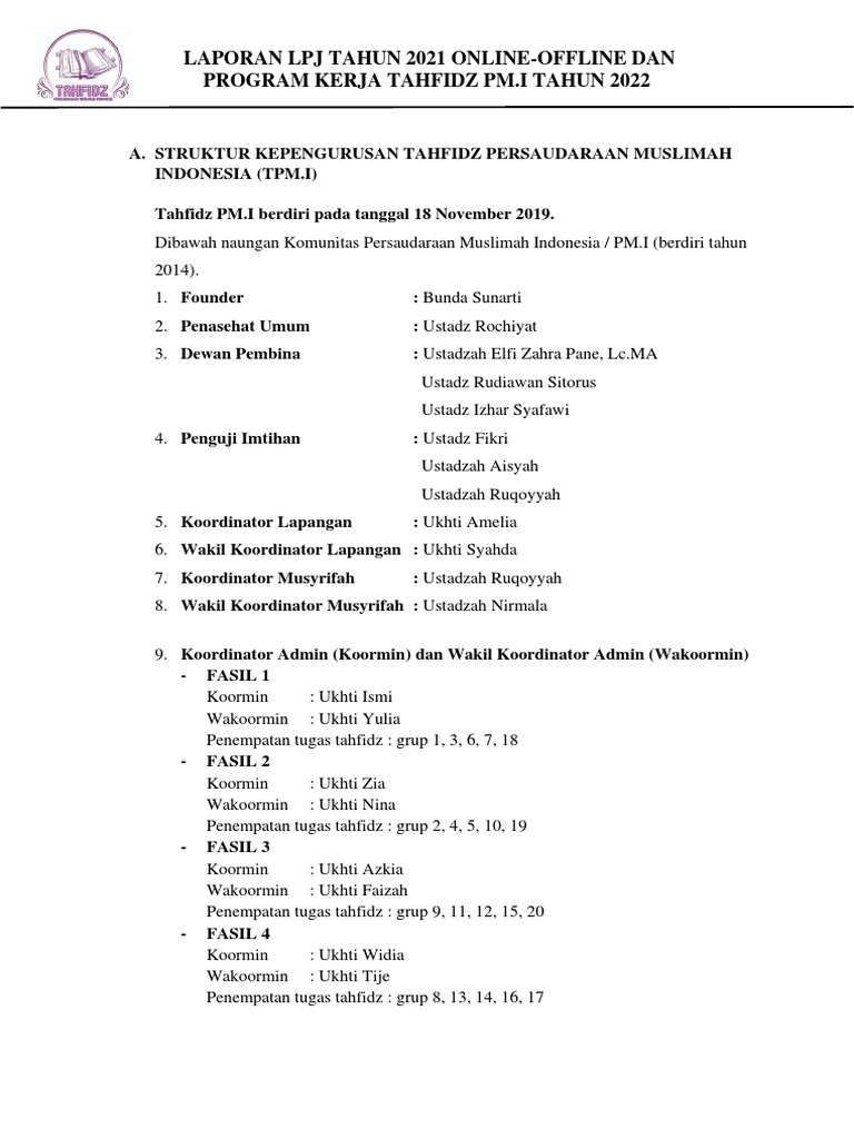 LPJ Dan Proker Tahfidz PM | PDF | Perjalanan