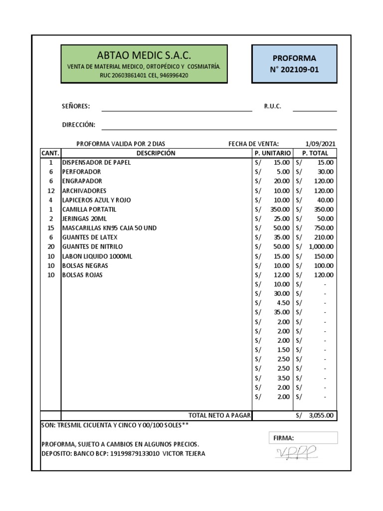 Proforma 01 09 | PDF