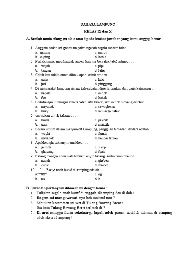 Bahasa Lampung Kelas 9 | PDF