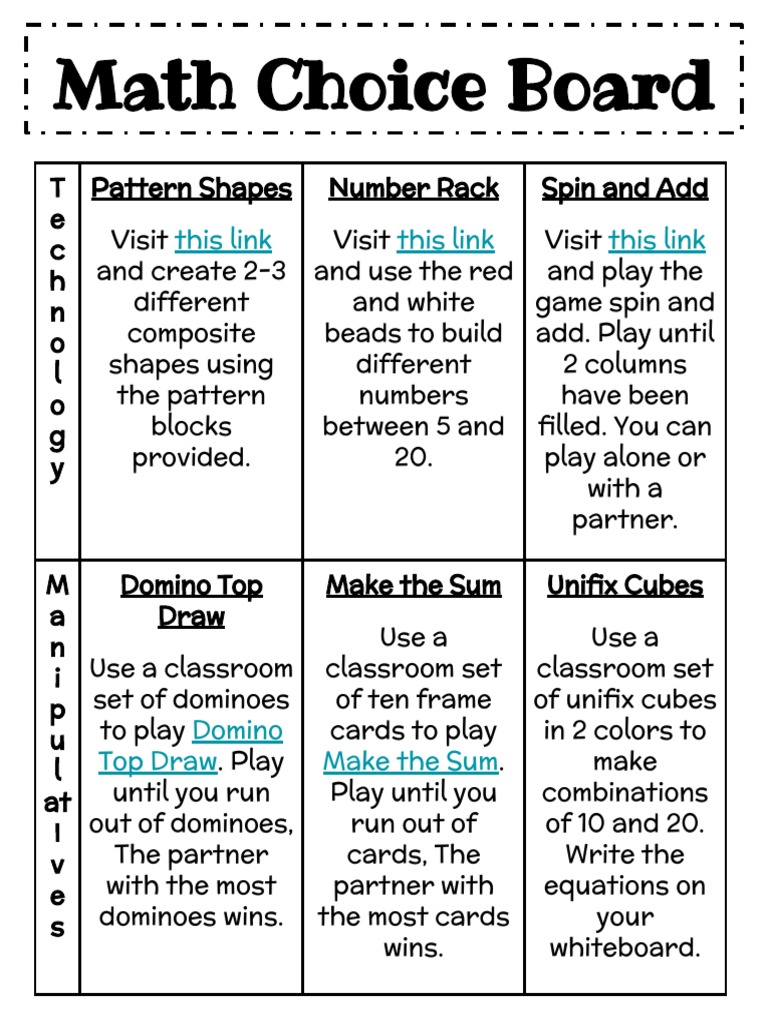 Math Choice Board | PDF