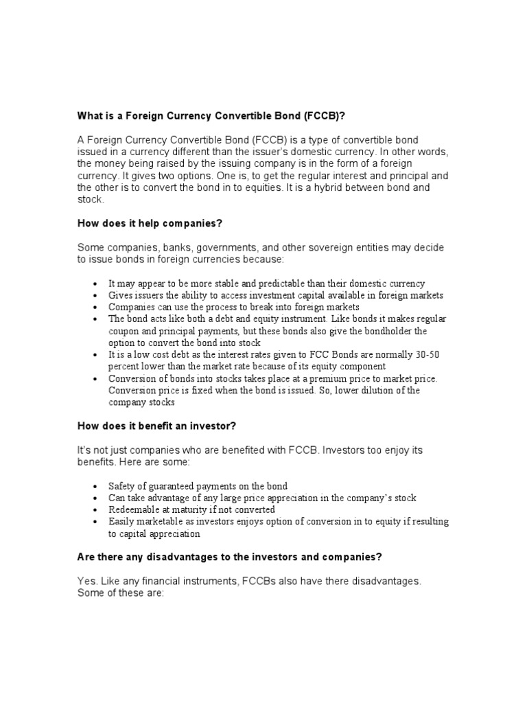 What Is A Foreign Currency Convertible Bond FCCB | PDF