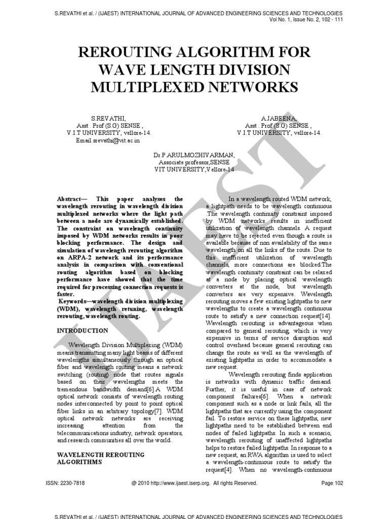 5 Ijaest Volume No 1 Issue No 2 Rerouting Algorithm For Wave Length Division Multiplexed ...