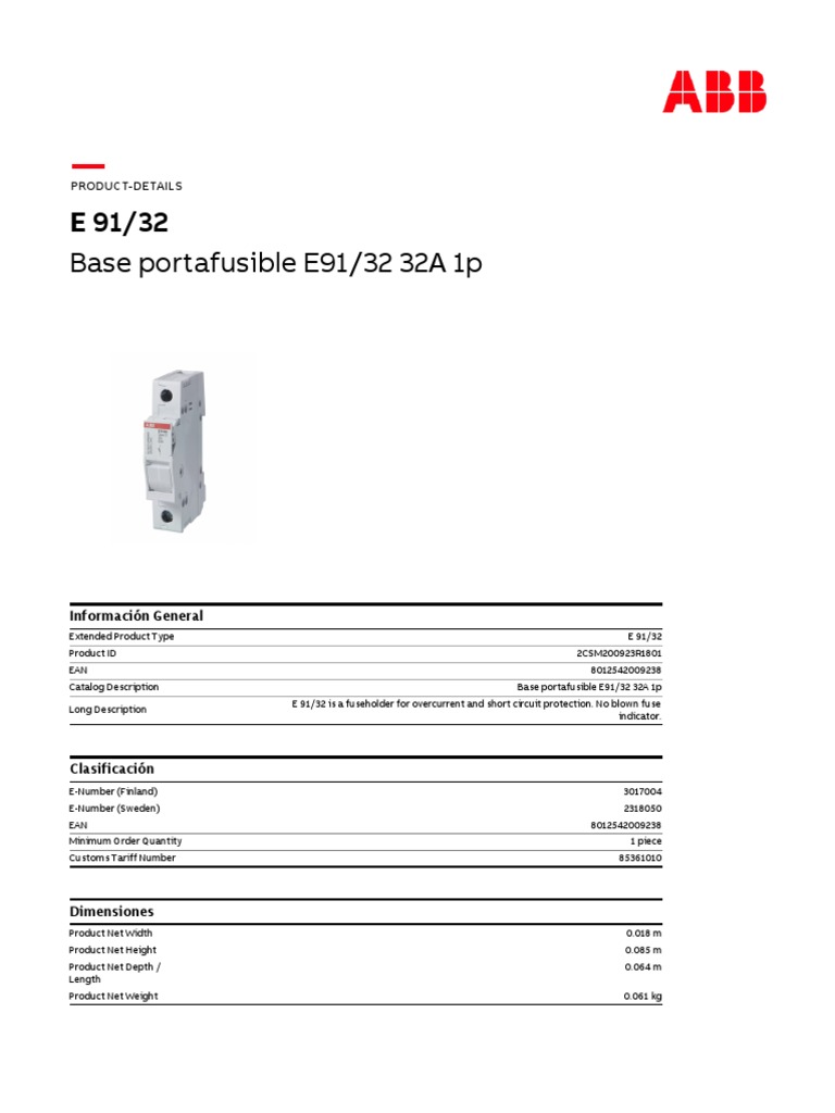 Base Portafusible E91/32 32A 1p: Product-Details | PDF | Fuse ...