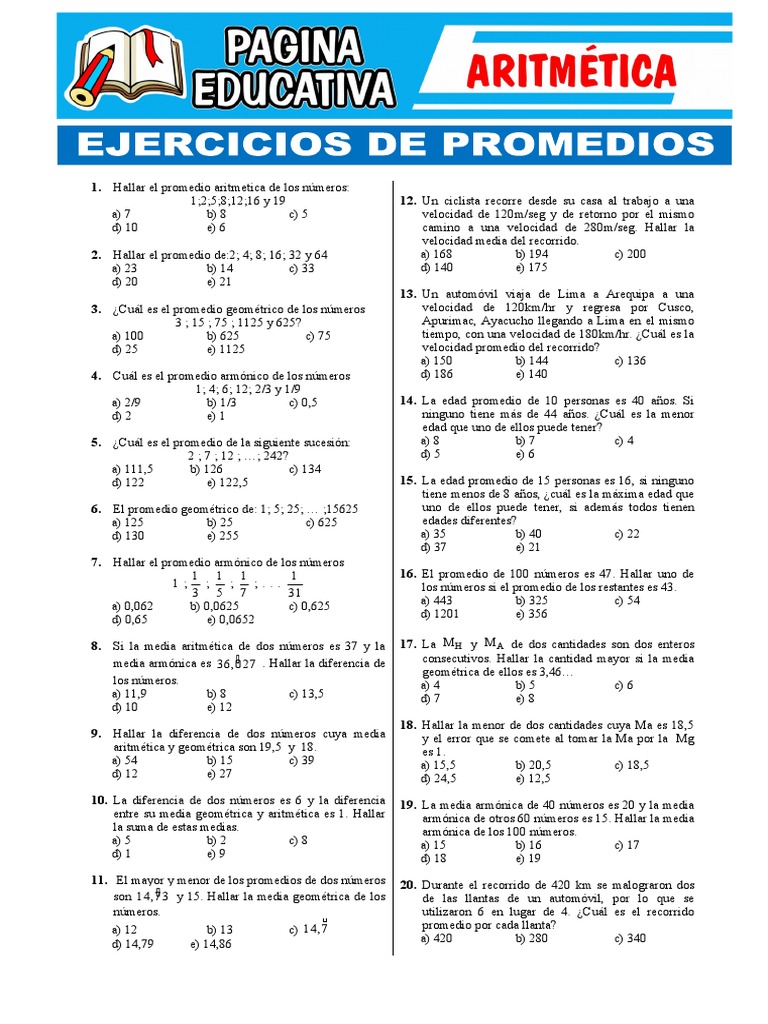 Ejercicios de Promedios Pagina Educativa | PDF | Aritmética | Matemáticas