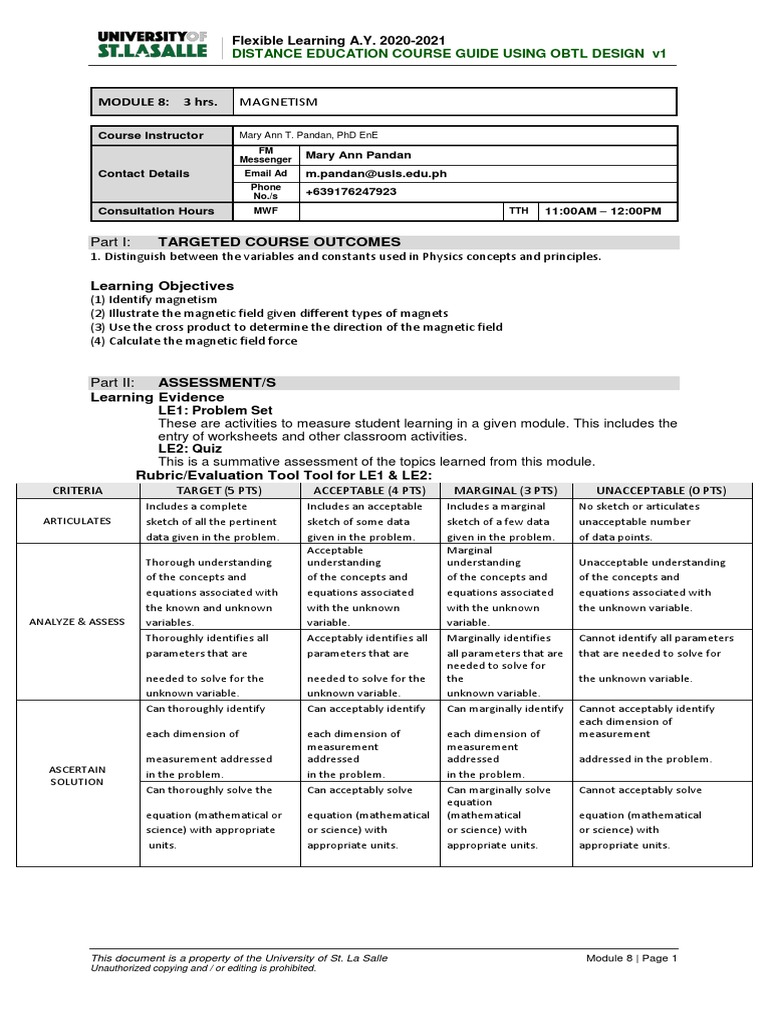 PHY101E Module 8 Magnetism 1 | PDF | Magnetism | Magnet