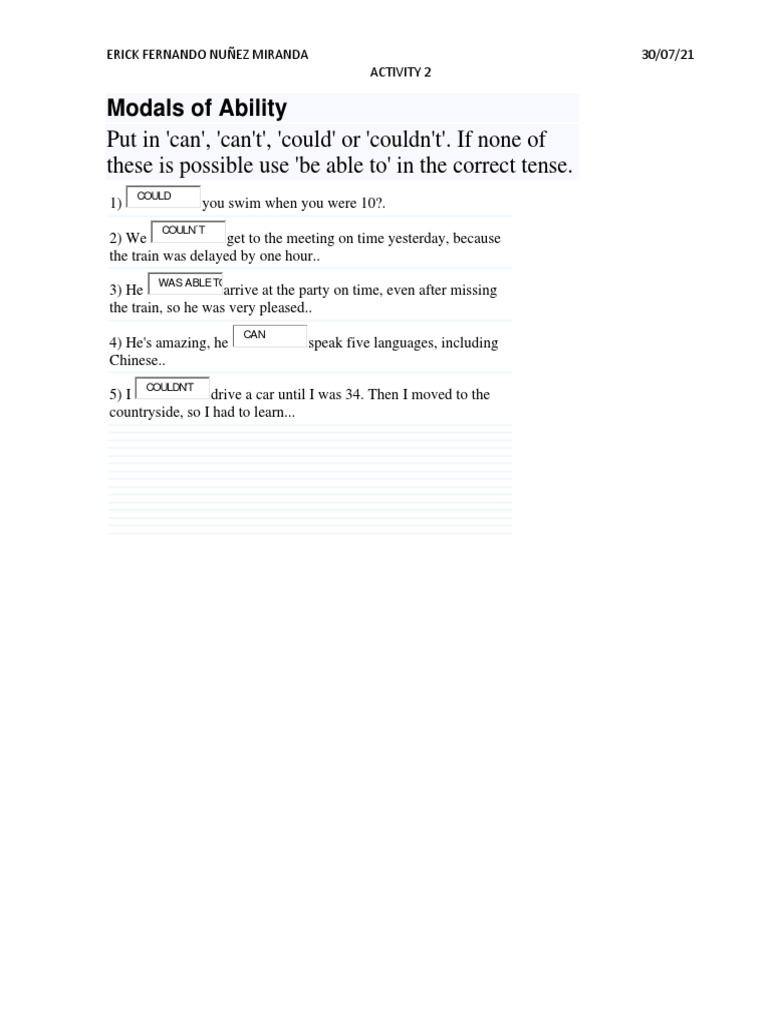 Activity 2 Modal Verbs | PDF