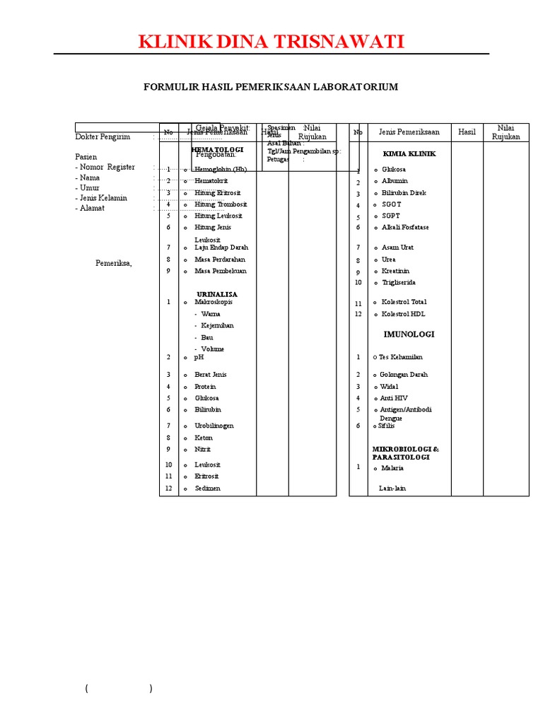 Contoh Form Laboratorium Hasil | PDF | Biochemistry | Chemistry