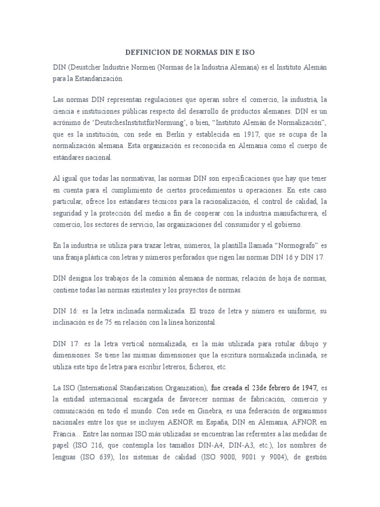 Definicion de Normas Din e Iso | PDF | Organización internacional para ...
