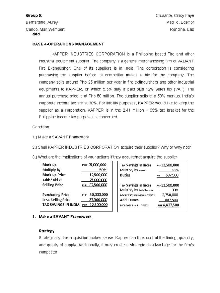 Case Study On Operational Management | PDF | Taxes | Prices