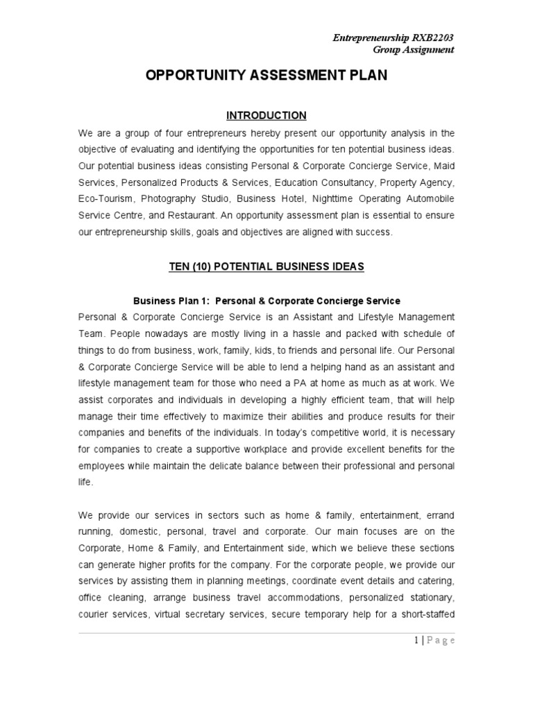 Opportunity Assessment Plan | PDF | Entrepreneurship | Restaurants