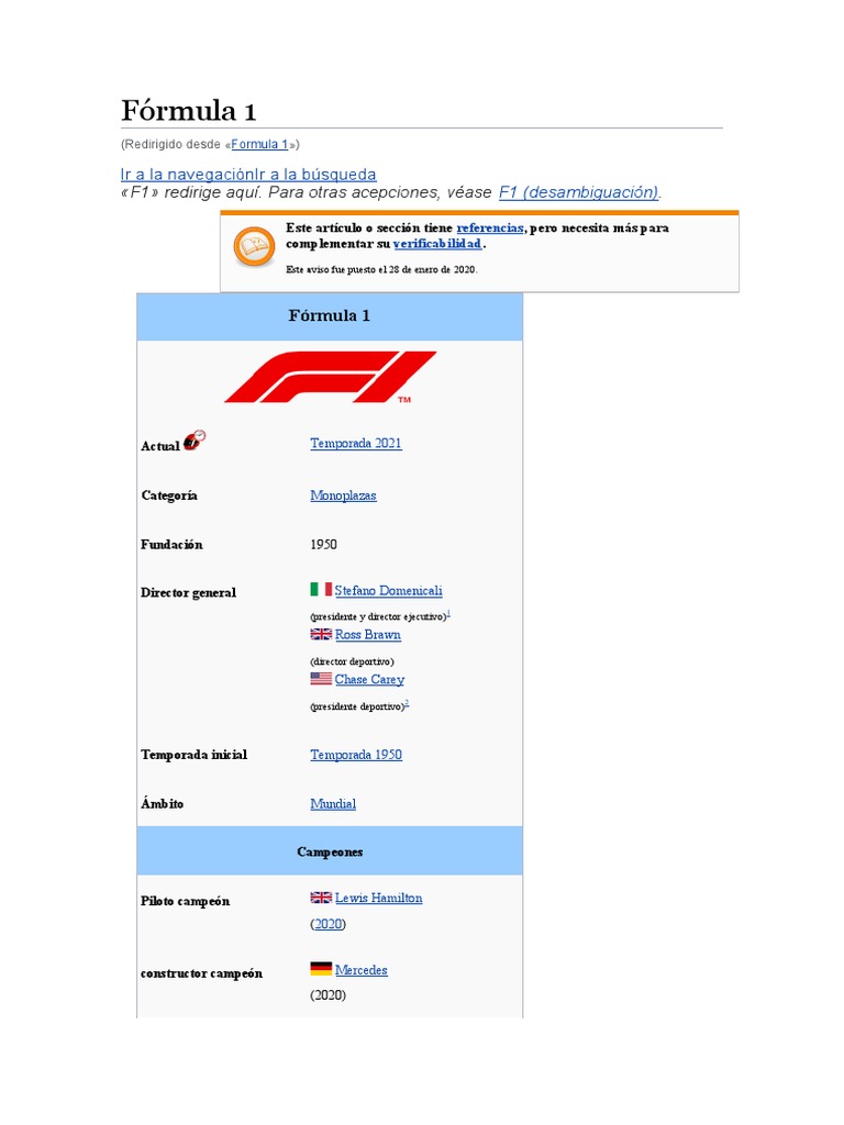 Fórmula 1 | PDF | Formula Uno | Grand Prix Motor Racing