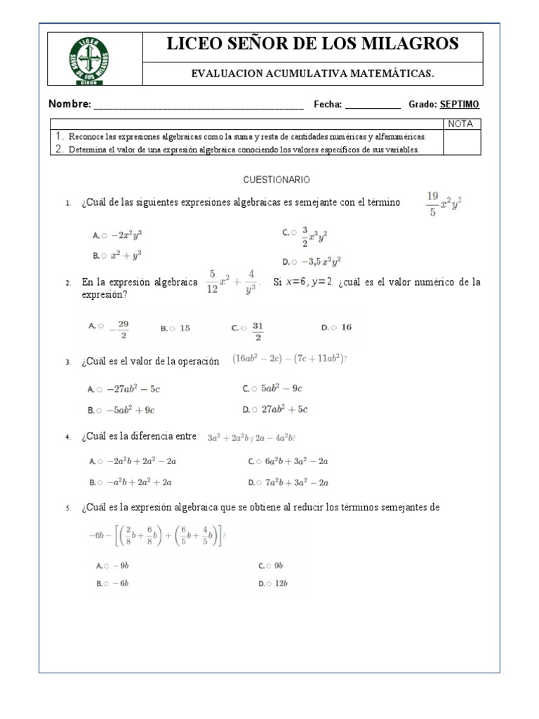 4P 2C Introduccion Algebra | PDF