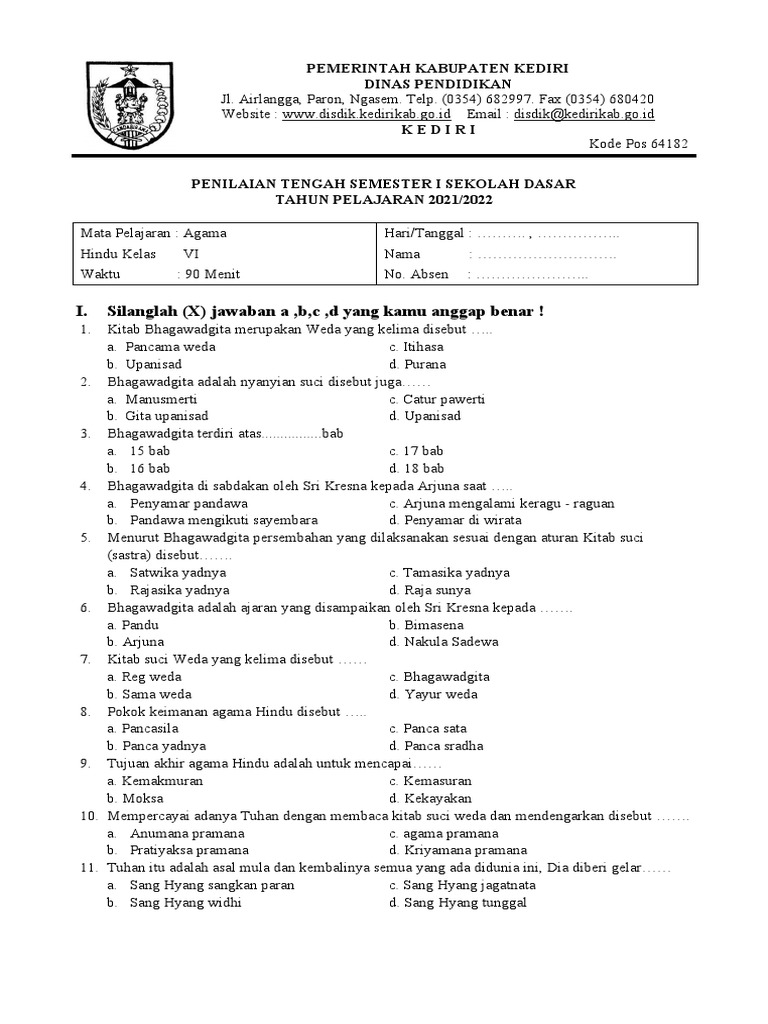 Pts 1 Agama Hindu 2021-2022 Ok | PDF | Agama & Spiritualitas