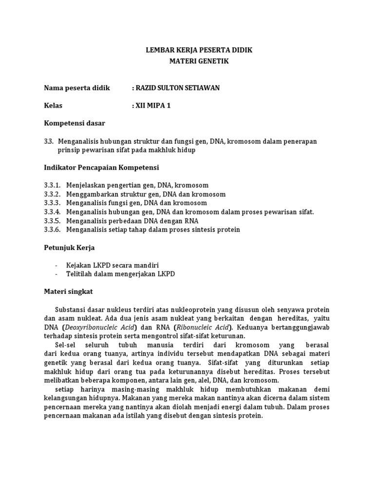 1.LKPD Substansi Genetika PDF Razid | PDF
