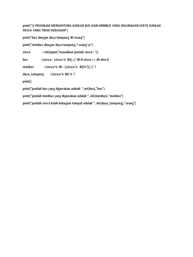 Program Python Menghitung Bus Dan Siswa | PDF