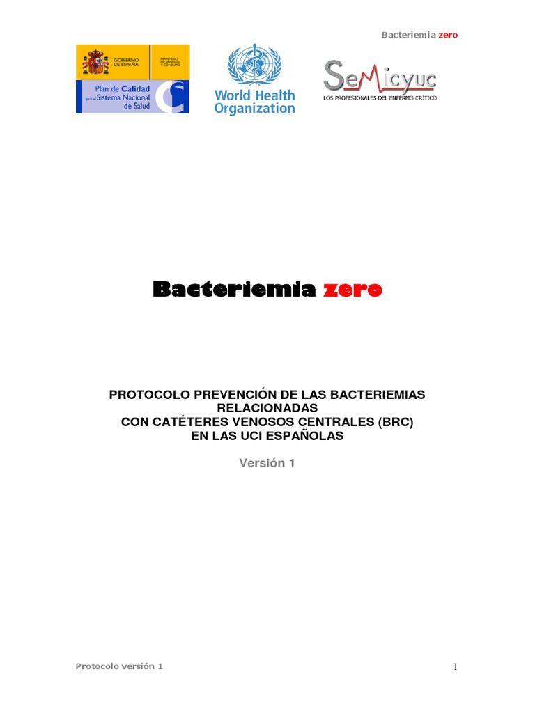 Protocolo Bacteriemia Zero | PDF | Unidad de Cuidados Intensivos ...