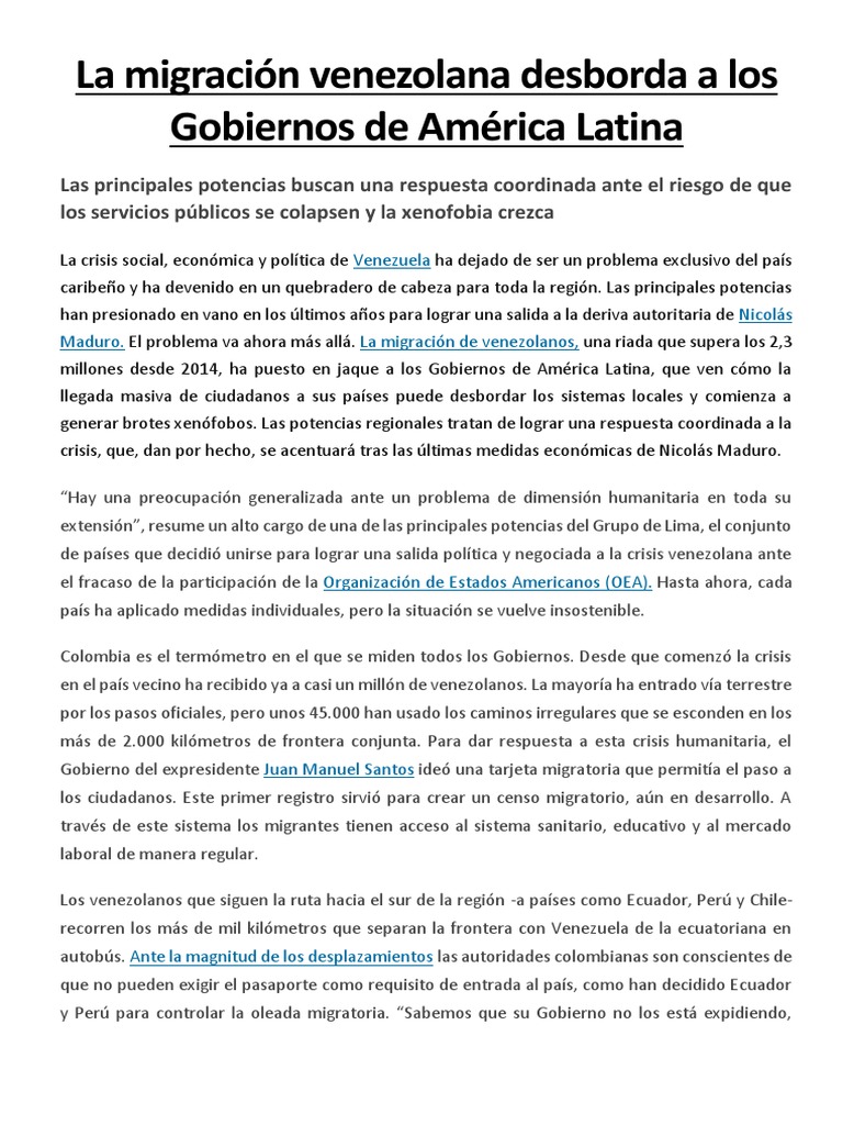 Crisis migratoria venezolana en América Latina | PDF | Migración humana ...