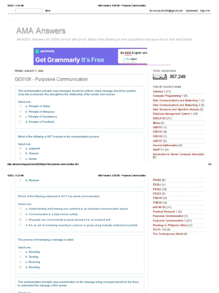 AMA Answers - GE6106 - Purposive Communication | PDF | Communication ... AMA Answers - GE6106 - Purposive Communication | PDF | Communication ...