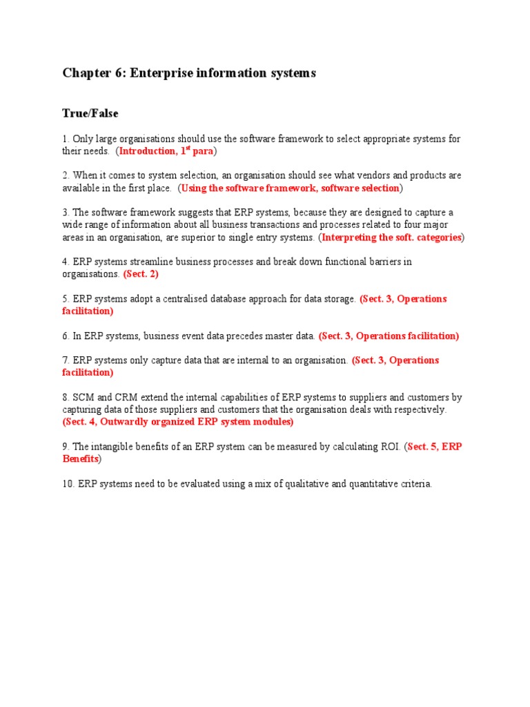 Chapter 6: Enterprise Information Systems: True/False | PDF ...