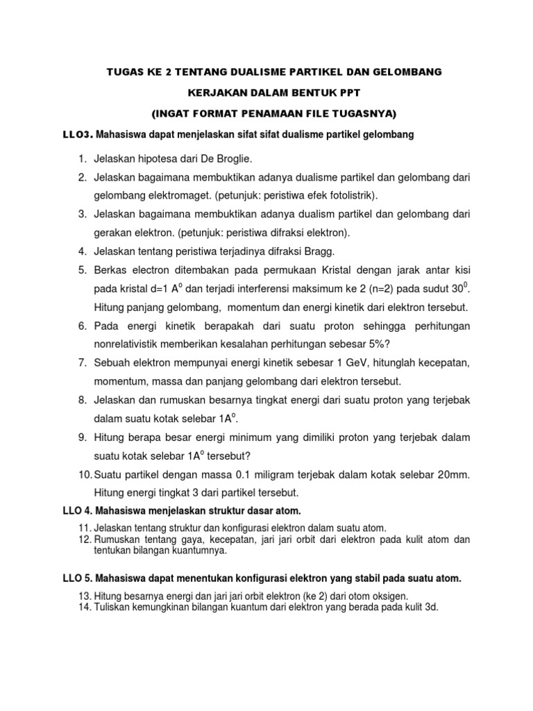 Tugas Ke 2 Tentang Dualisme Partikel Dan Gelombang | PDF
