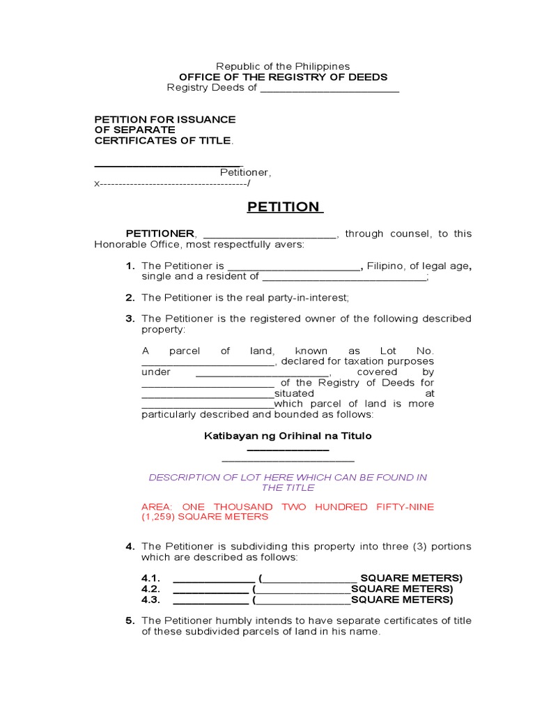 Petition For Issuance of Separate Title | PDF | Common Law | Government