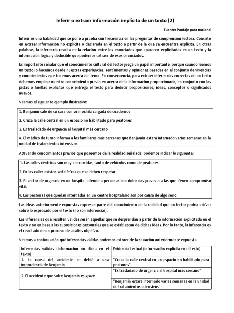 Inferencias en Comprensión Lectora | PDF | Contaminación | Información